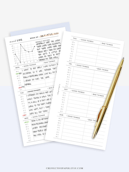 T117 | Weekly Mood Log Journal Diary – CreffectivePaper