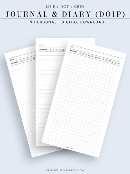 D112_DO1P | Daily Journal Diary Printable Pages, Line Dot Grid Notes ...