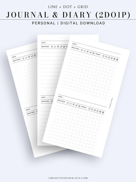 D112_2DO1P | Daily Journal Diary Printable Pages, Line Dot Grid Notes ...