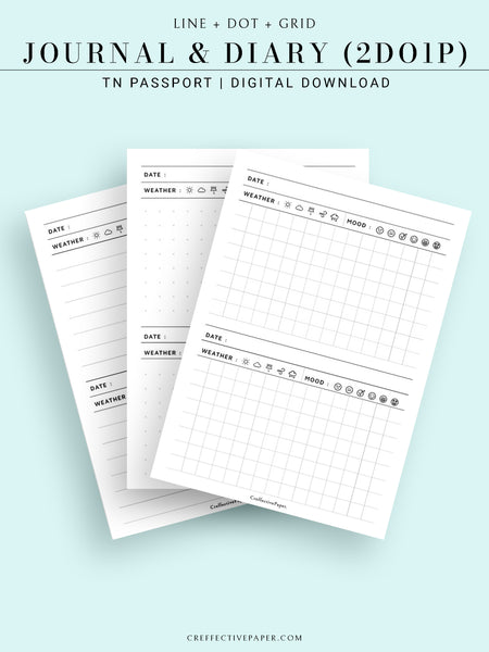D112_2DO1P | Daily Journal Diary Printable Pages, Line Dot Grid Notes ...