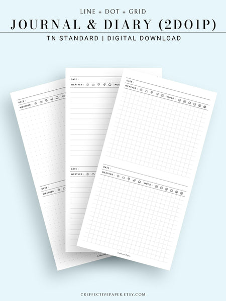 D112_2DO1P | Daily Journal Diary Printable Pages, Line Dot Grid Notes ...