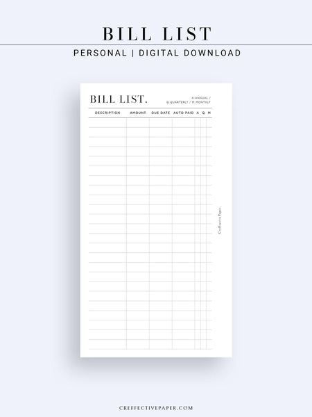 N119-L | Bill & Subscription List – CreffectivePaper