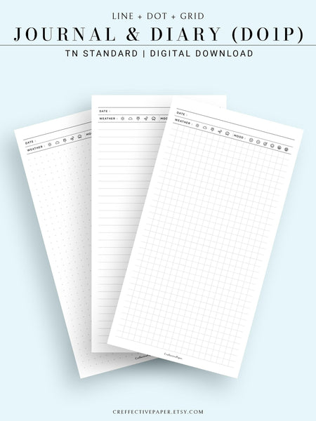 D112_DO1P | Daily Journal Diary Printable Pages, Line Dot Grid Notes ...