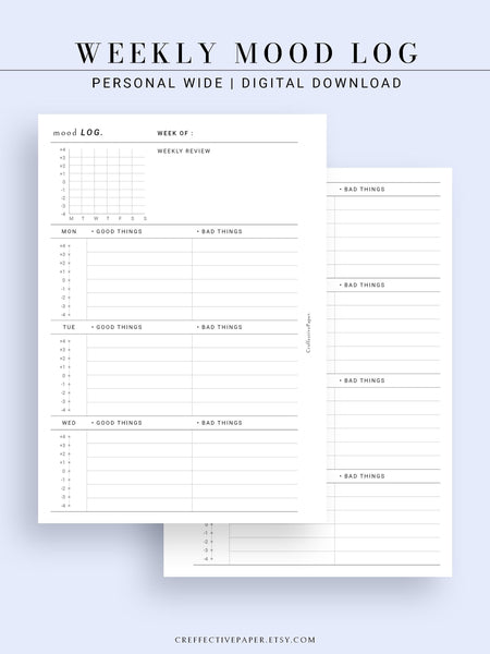 T117 | Weekly Mood Log Journal Diary – CreffectivePaper