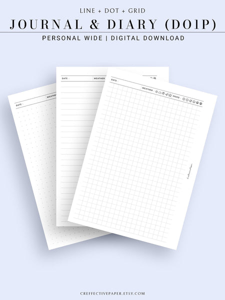 D112_DO1P | Daily Journal Diary Printable Pages, Line Dot Grid Notes ...