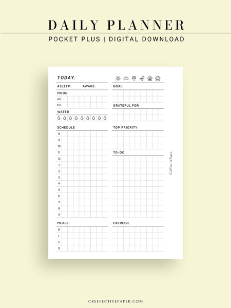 D102 | Daily Planner Inserts Printable Template, Minimal Grid Layout ...
