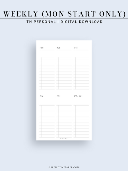 W118-1 | Week on a Page, Monday Start Only – CreffectivePaper