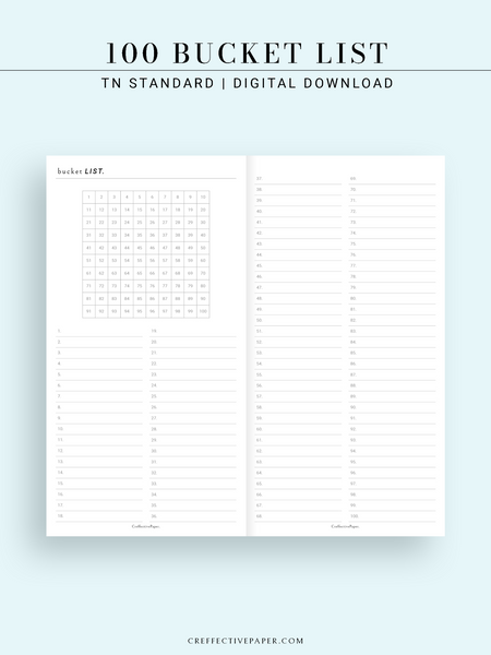 T102 | 100 Bucket List & Dream Log Template – CreffectivePaper