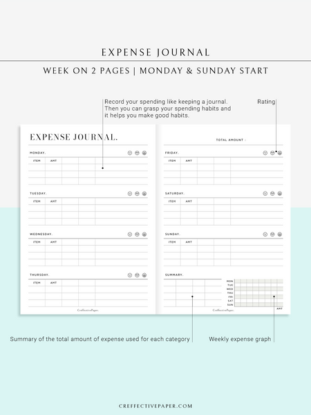 N126 | Expense Journal Pages, Weekly Spending Log, Financial Planner ...
