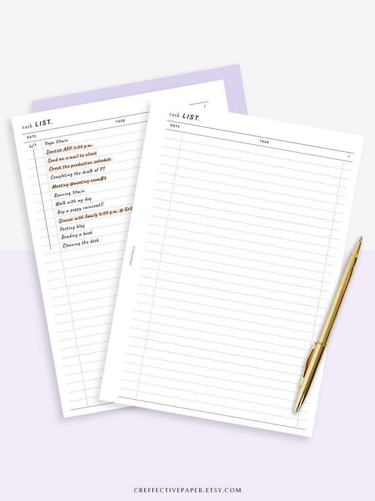 D103 | Daily Task List, To-do Organizer, Checklist – CreffectivePaper