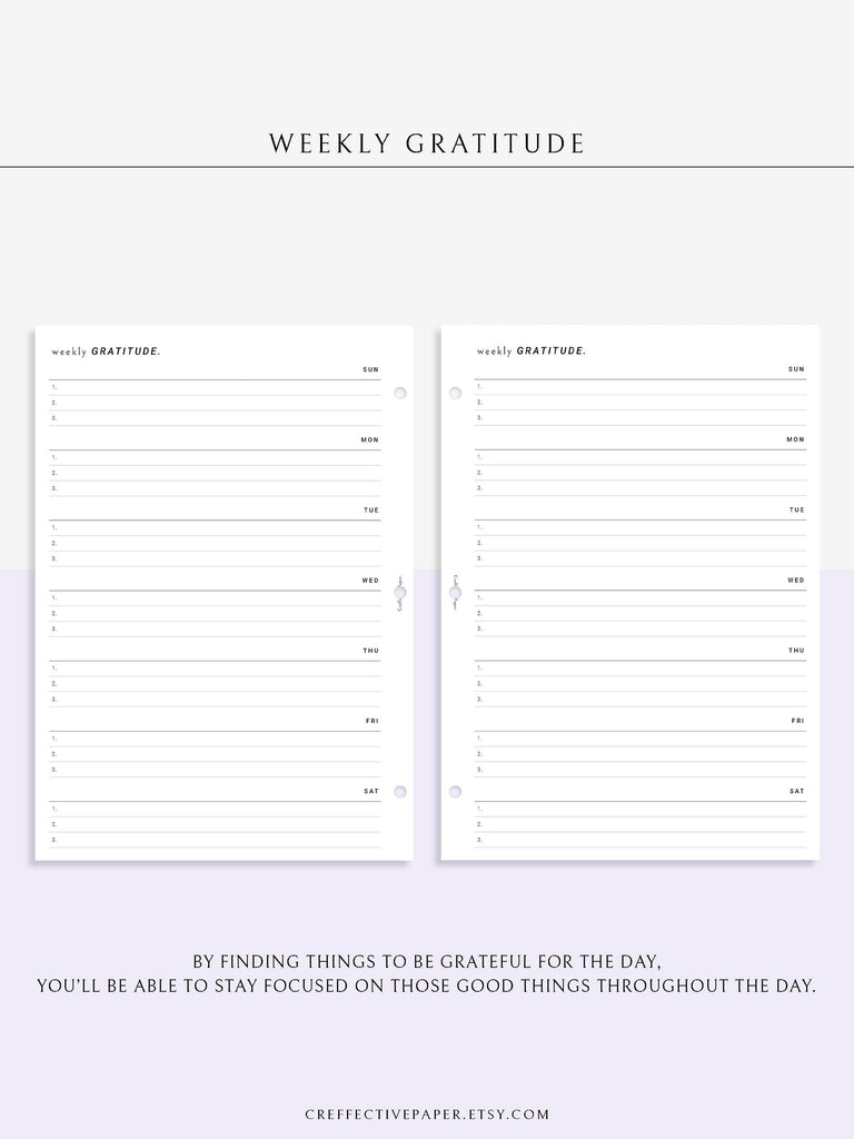 W103 | Minimal Weekly Gratitude Journal Printable Template Inserts ...
