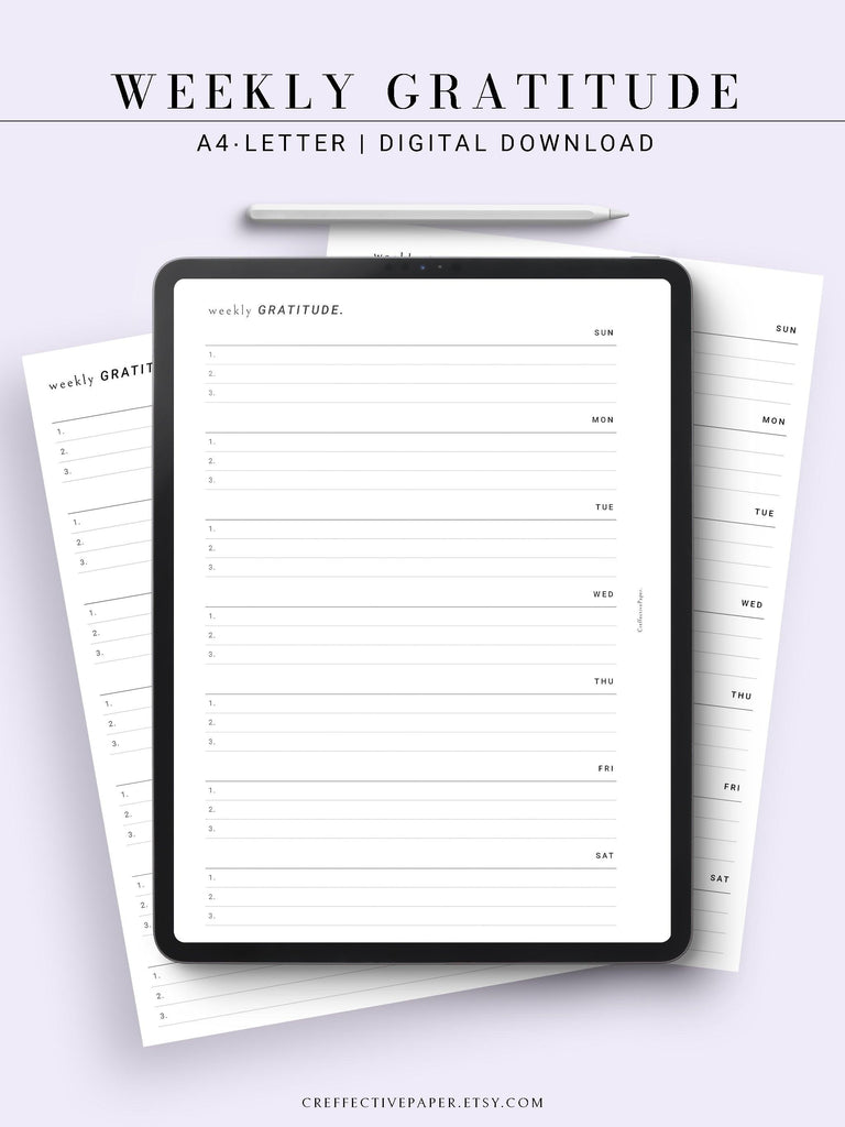 W103 | Minimal Weekly Gratitude Journal Printable Template Inserts ...