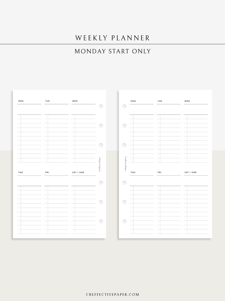 W118-1 | Week on a Page, Monday Start Only – CreffectivePaper
