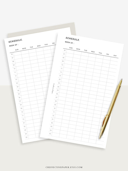 W106 | Weekly Schedule Planner Inserts, Time Table Template Printable ...