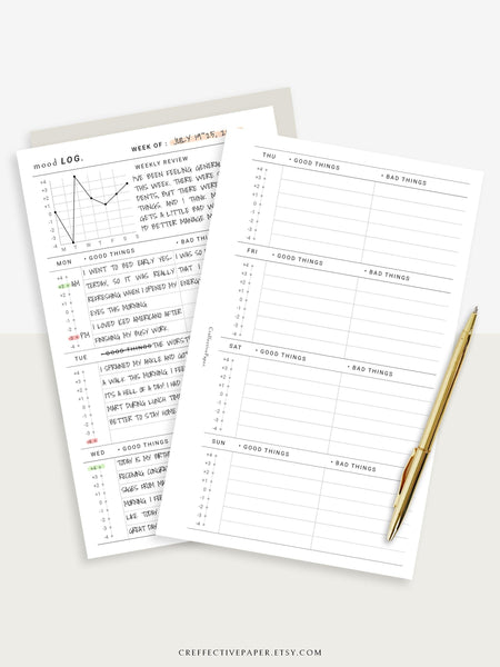 T117 | Weekly Mood Log Journal Diary – CreffectivePaper