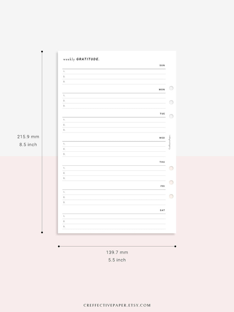 W103 | Minimal Weekly Gratitude Journal Printable Template Inserts ...