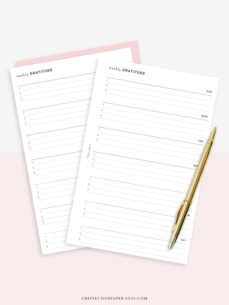 W103 | Minimal Weekly Gratitude Journal Printable Template Inserts ...