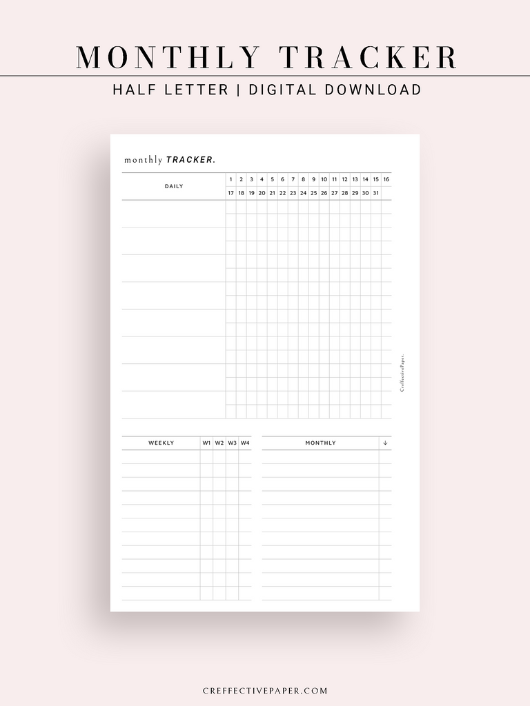 T130 | Monthly, Weekly, Daily Tracker – CreffectivePaper