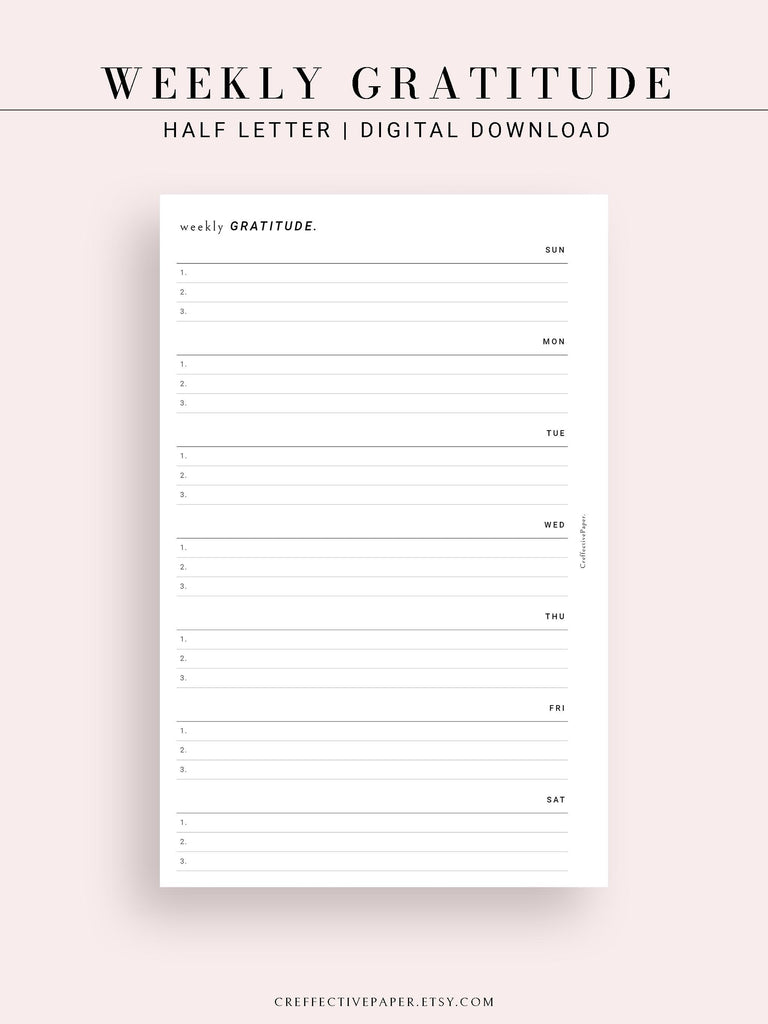 W103 | Minimal Weekly Gratitude Journal Printable Template Inserts ...