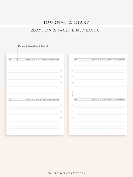 D112_2DO1P | Daily Journal Diary Printable Pages, Line Dot Grid Notes ...