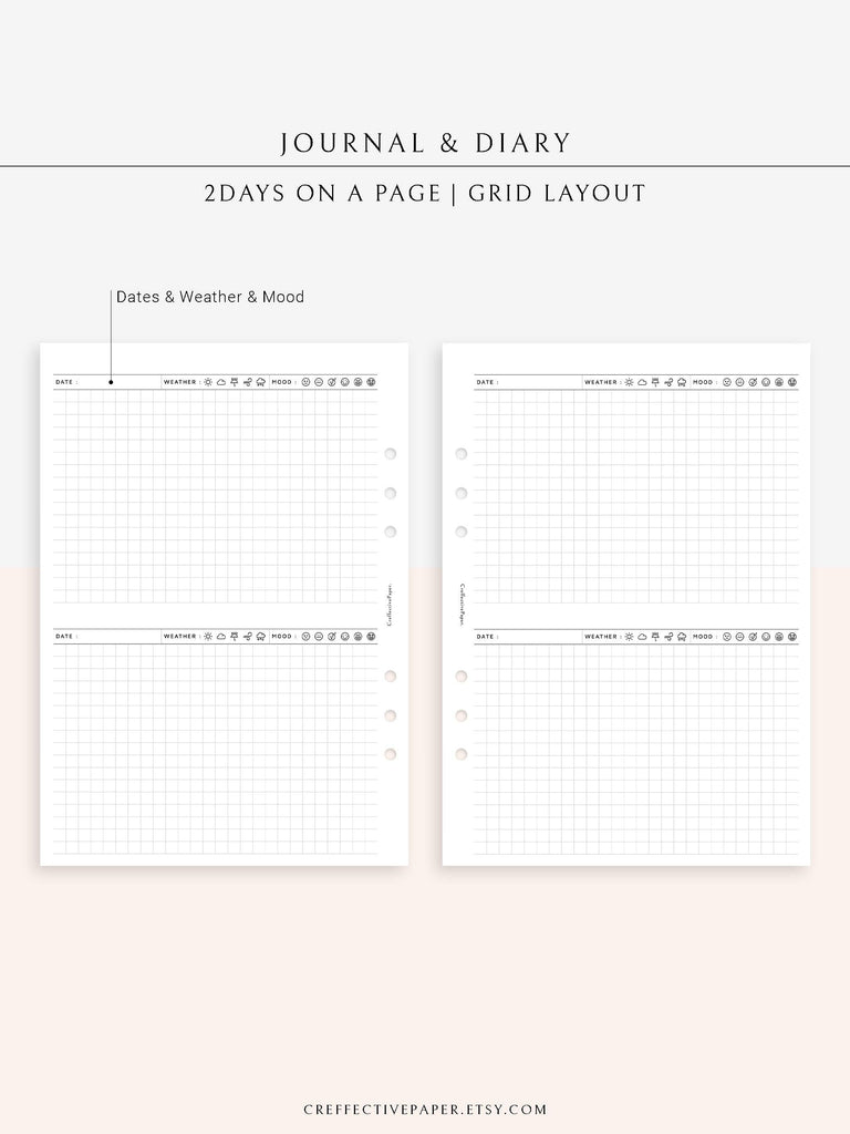 D112_2DO1P | Daily Journal Diary Printable Pages, Line Dot Grid Notes ...