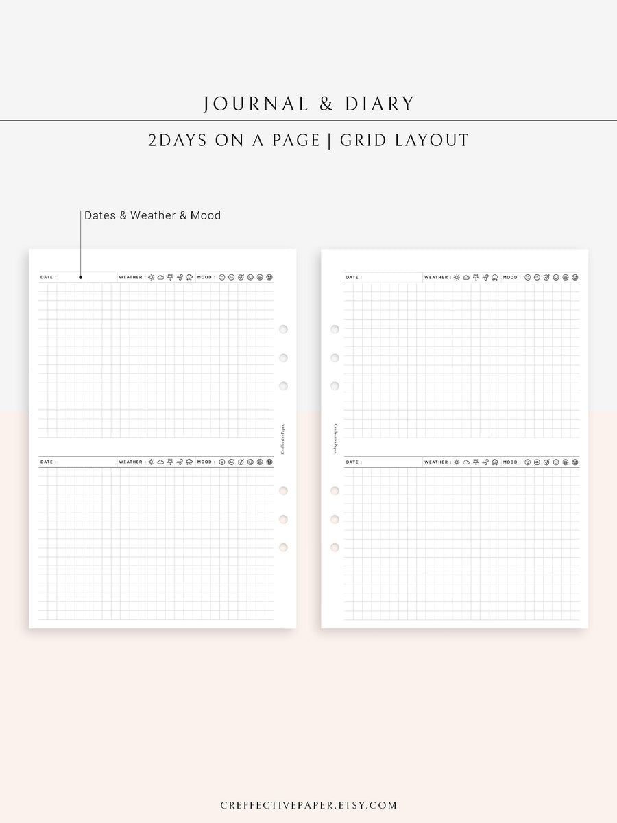 D112_2DO1P | Daily Journal Diary Printable Pages, Line Dot Grid Notes ...