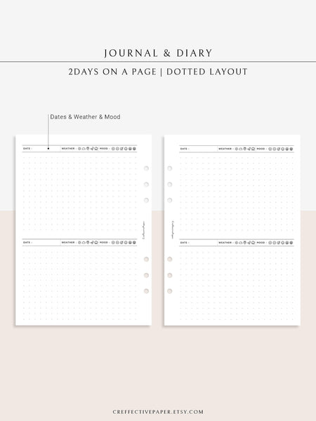 D112_2DO1P | Daily Journal Diary Printable Pages, Line Dot Grid Notes ...