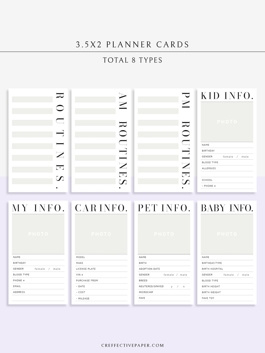 N129 | 3.5x2 Editable Planner Cards – CreffectivePaper