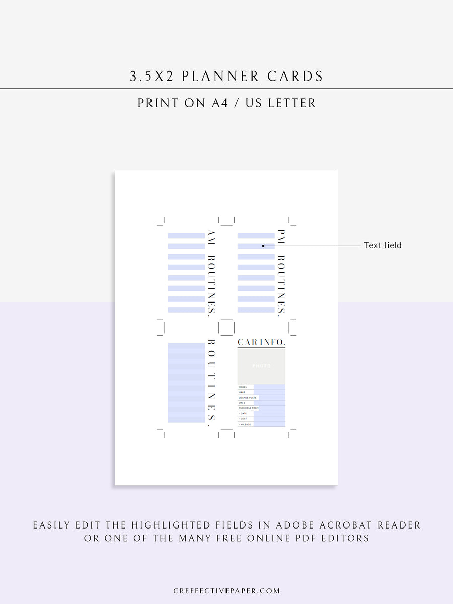 N129 | 3.5x2 Editable Planner Cards – CreffectivePaper