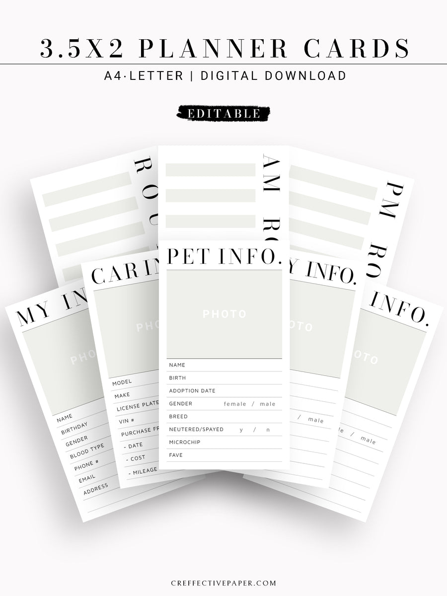 N129 | 3.5x2 Editable Planner Cards – CreffectivePaper
